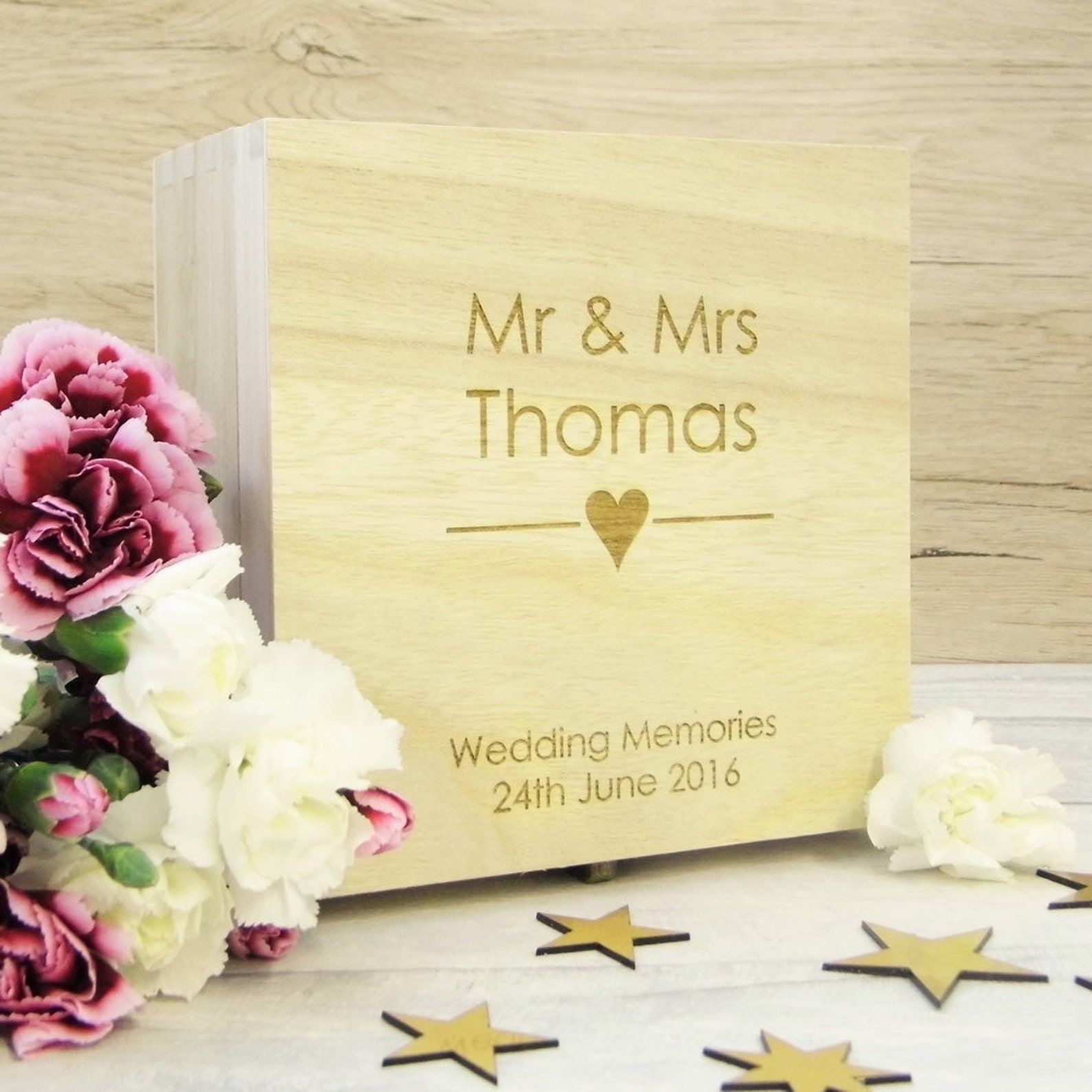 Personalised & Engraved Rustic Wedding Memories Box Couples | Etsy UK