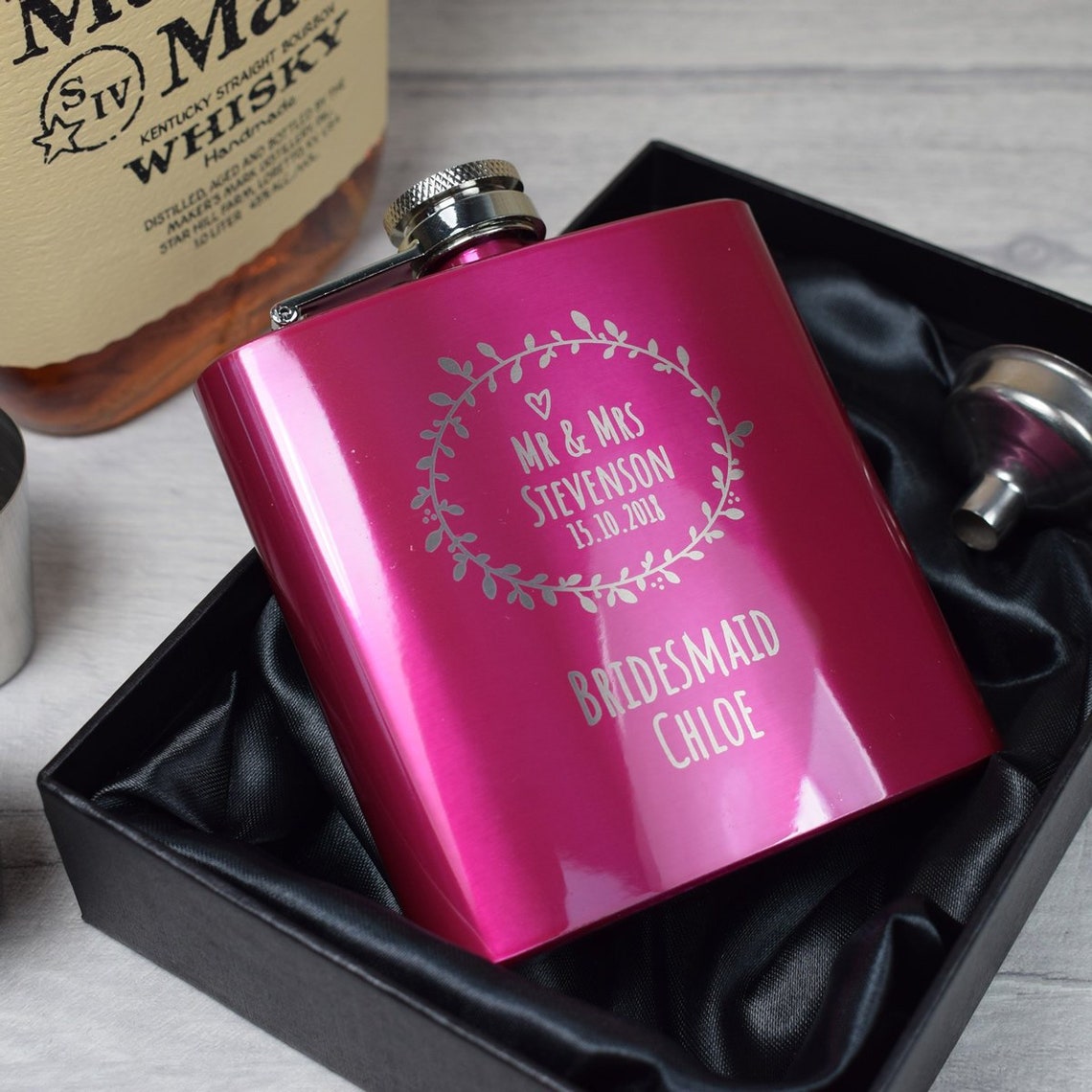 Personalised Engraved Wedding Hip Flask for Women With Leaf | Etsy