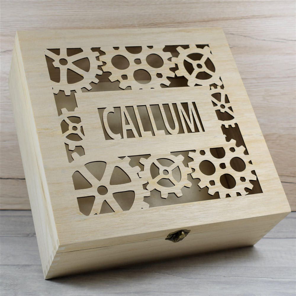 Wooden Cut Out Box with Cogs and Gears Design Boxes For | Etsy