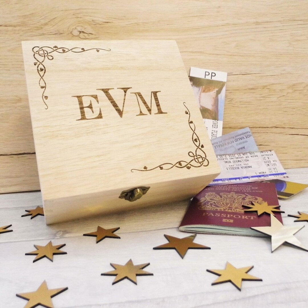 Engraved, Personalised Wooden Keepsake Box With Initials - Bespoke ...