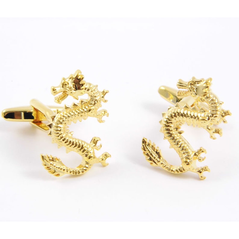 Golden Lucky Chinese Dragon Cufflinks & Engraved Gift Box (X2AJ181 ...