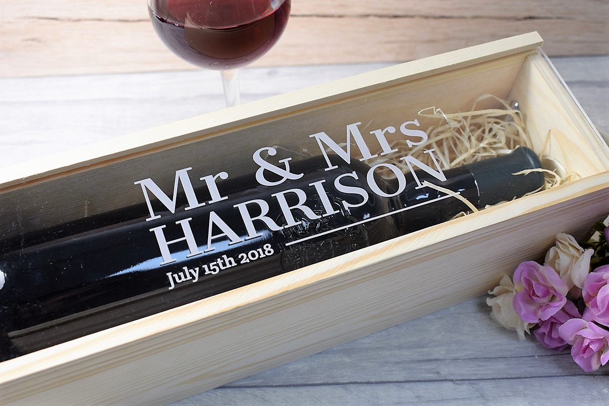 Personalised Wine Box Engraved Rustic Wooden Wedding Wine Box, Wooden ...