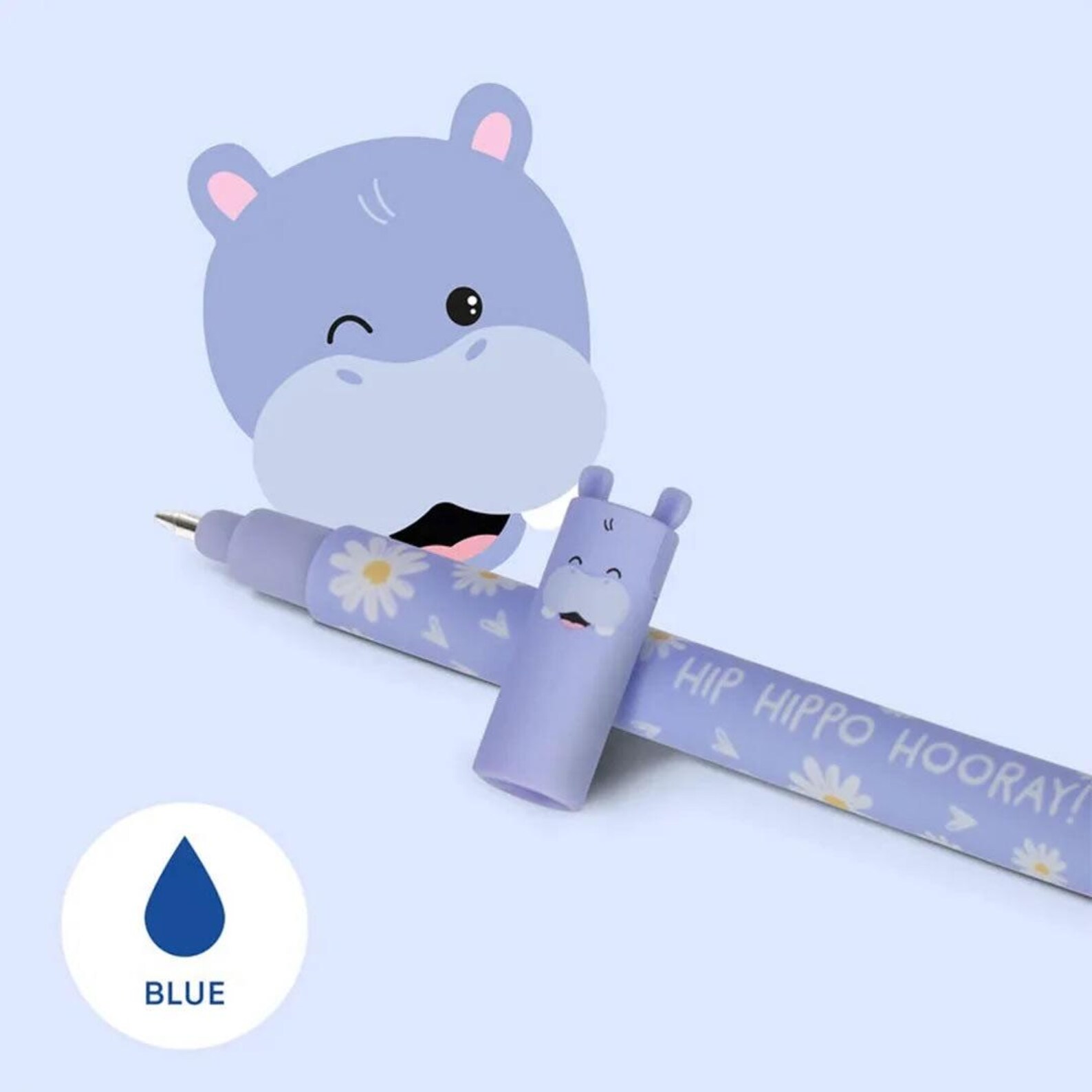 Legami Blue Hippo Erasable Gel Pen - Hippo Pen, Hippopotamus Pen, Cute ...