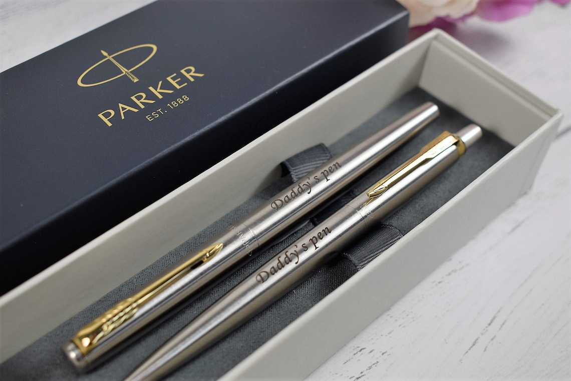Personalised Pen Set Engraved Pen Stainless Steel GOLD TRIM - Etsy