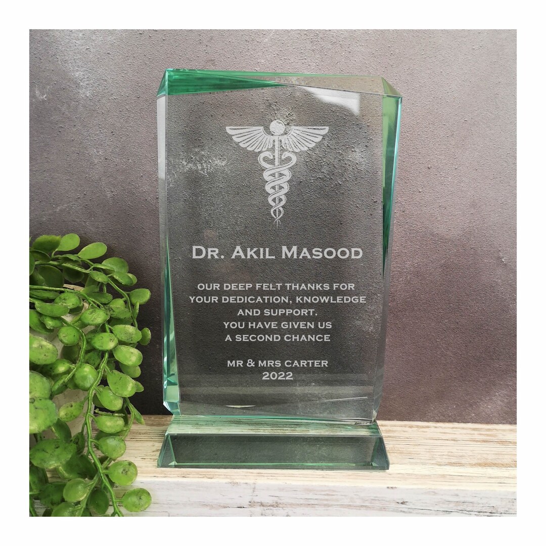 Engraved Glass Plaque for Doctors With Caduceus, Thank You Gift for ...