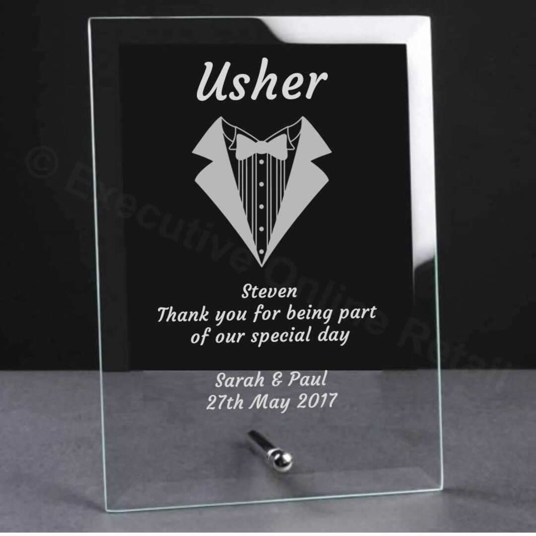 Engraved Glass Wedding Plaque - Personalised Usher Gift - Etsy
