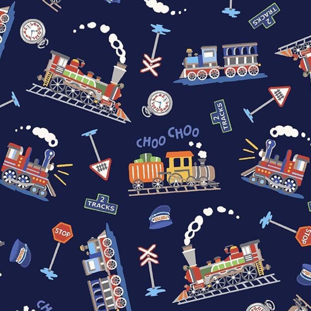 Whistle Stop Tour - Stop, Look, Listen Navy by Michael Miller, 1/2 Yard ...