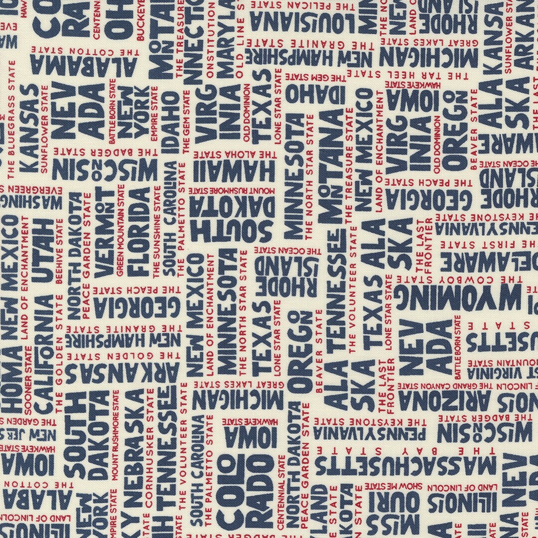 Stateside - Text States Vanilla Navy by Sweetwater for Moda Fabrics, 1/ ...