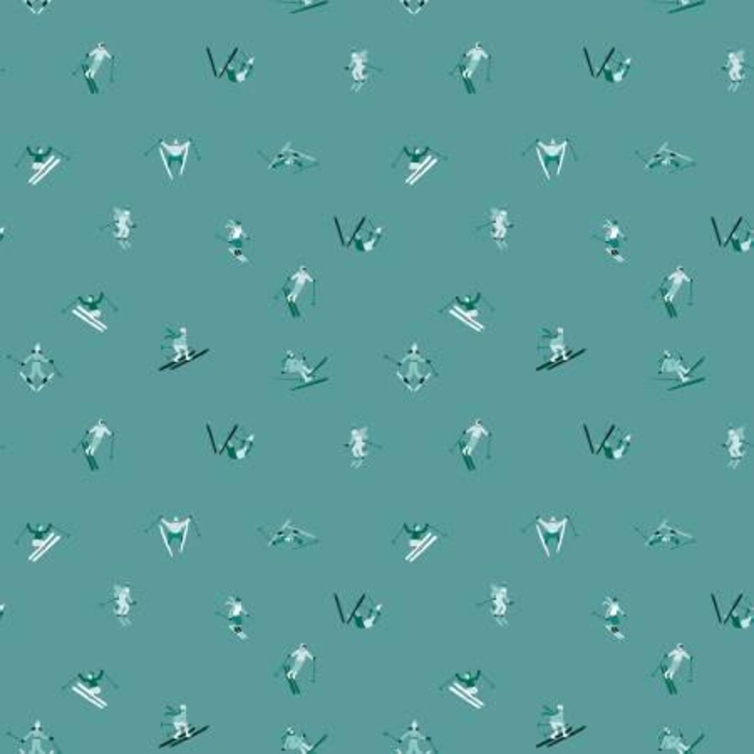 Ski Hill - Skiers Teal by Corrine Wells for Riley Blake, 1/2 Yard ...
