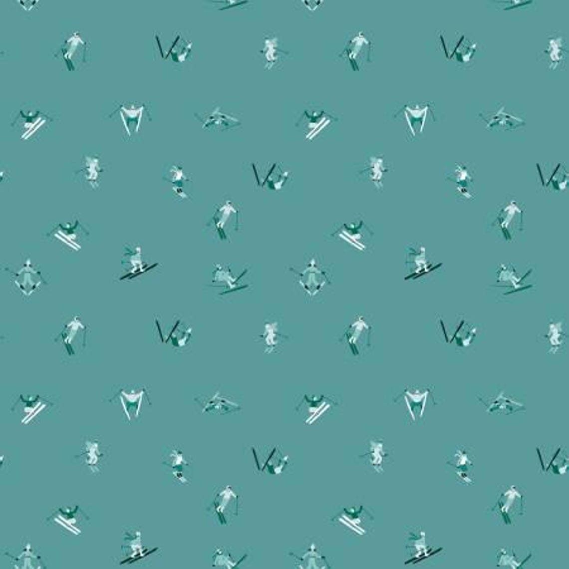 Ski Hill - Skiers Teal by Corrine Wells for Riley Blake, 1/2 Yard ...