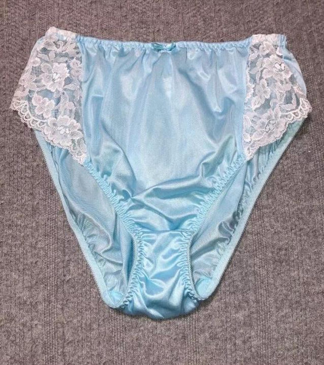 Vintage Jaclyn Smith Satin Nylon Antron Chantilly Lace Blue Shiny High ...
