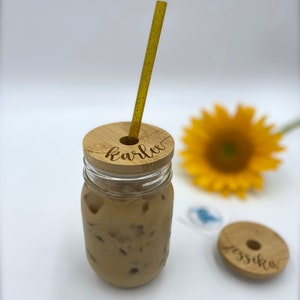 Engraved Customized Bamboo Lid W/ Straw | Regular Mouth | NO Vinyl ...