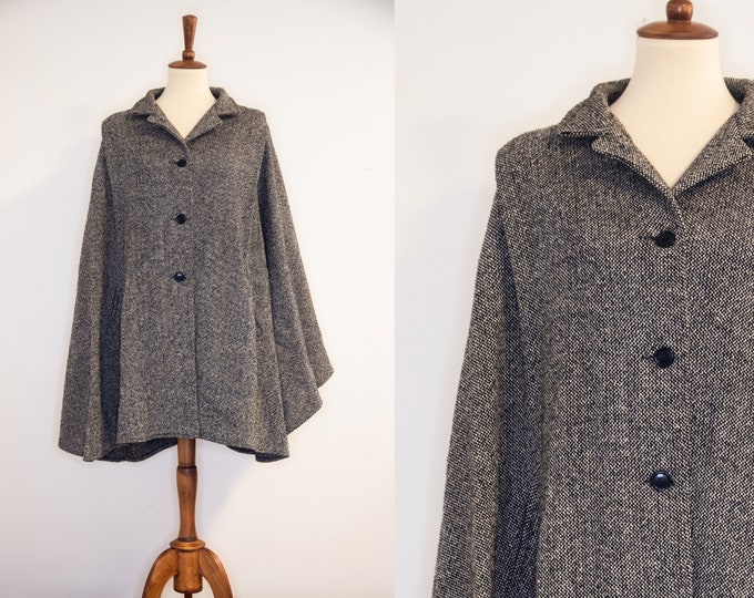 Vintage 1970s Black White Cape Coat Wool Blend - Etsy
