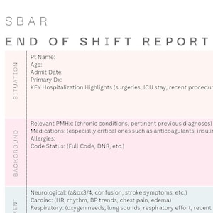 SBAR Handoff Report Template - Etsy
