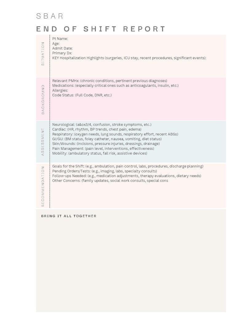 SBAR Handoff Report Template - Etsy