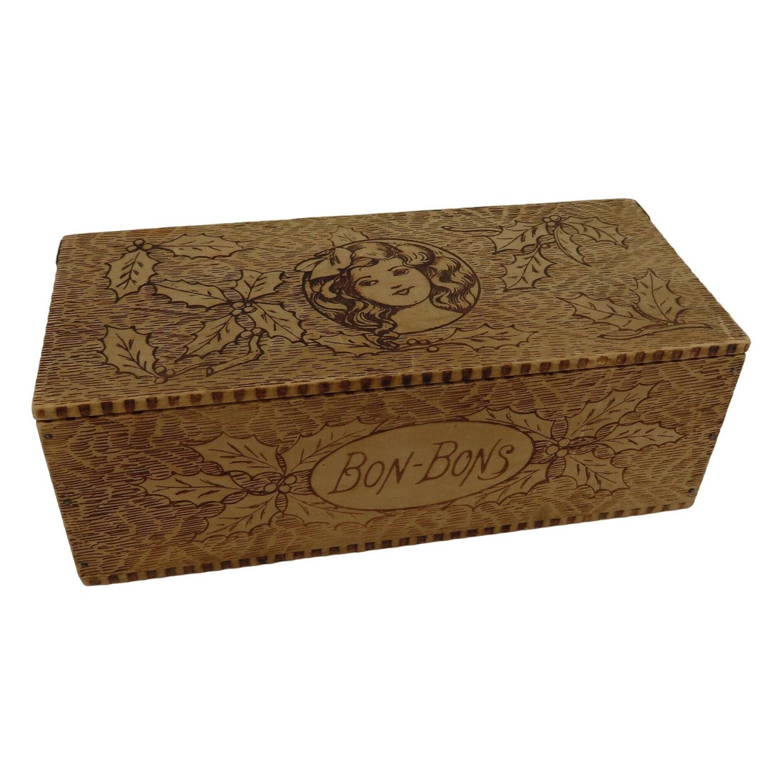 Antique Bon-bons Little Girl Floral Mistletoe Christmas Candy Wood ...