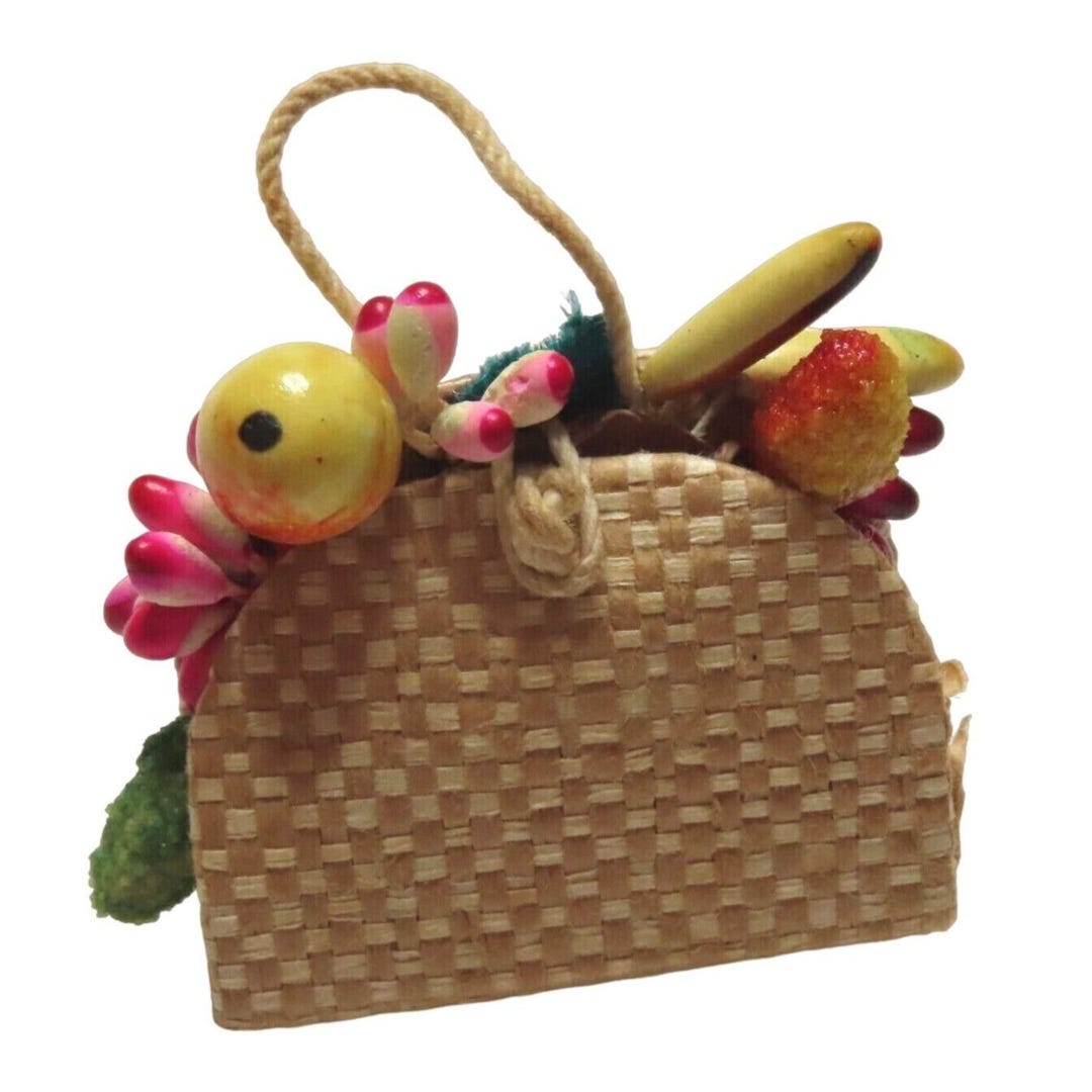 Barbie 1960s Suburban Shopper Woven Wicker Shopping Bag Tote Fruit ...