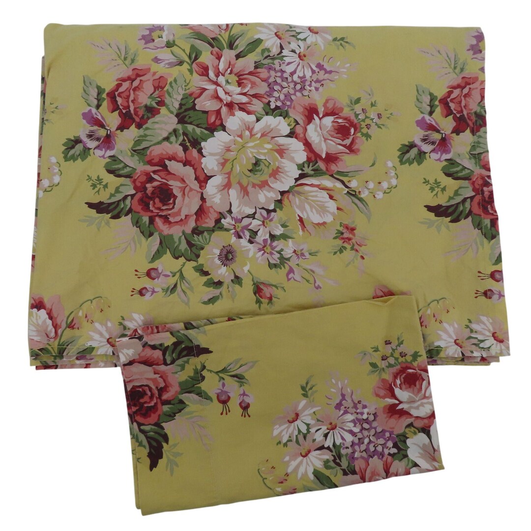 VTG Ralph Lauren Home Sophie Brooke Yellow Floral Full Flat Sheet ...