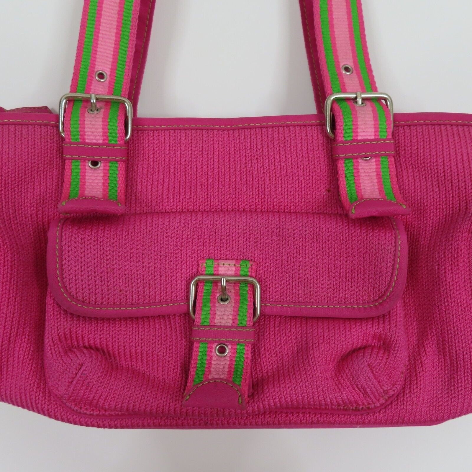The Sak Hot Pink Green Y2K Preppy Buckle Accent Shoulder Bag Handbag ...