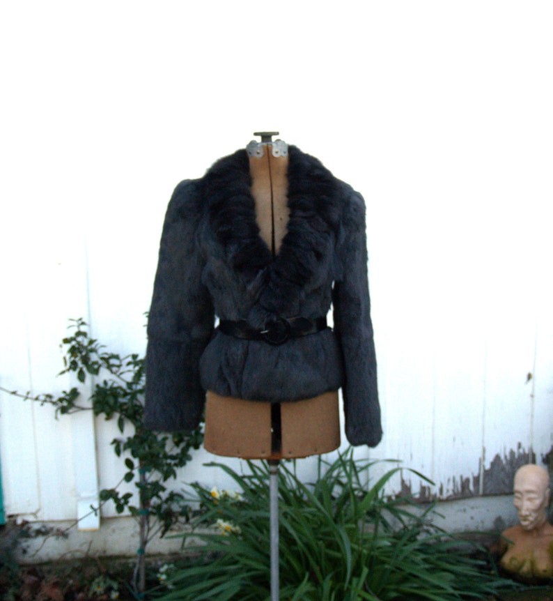 Vintage 1980's Dark Gray Rabbit Fur Jacket | Etsy
