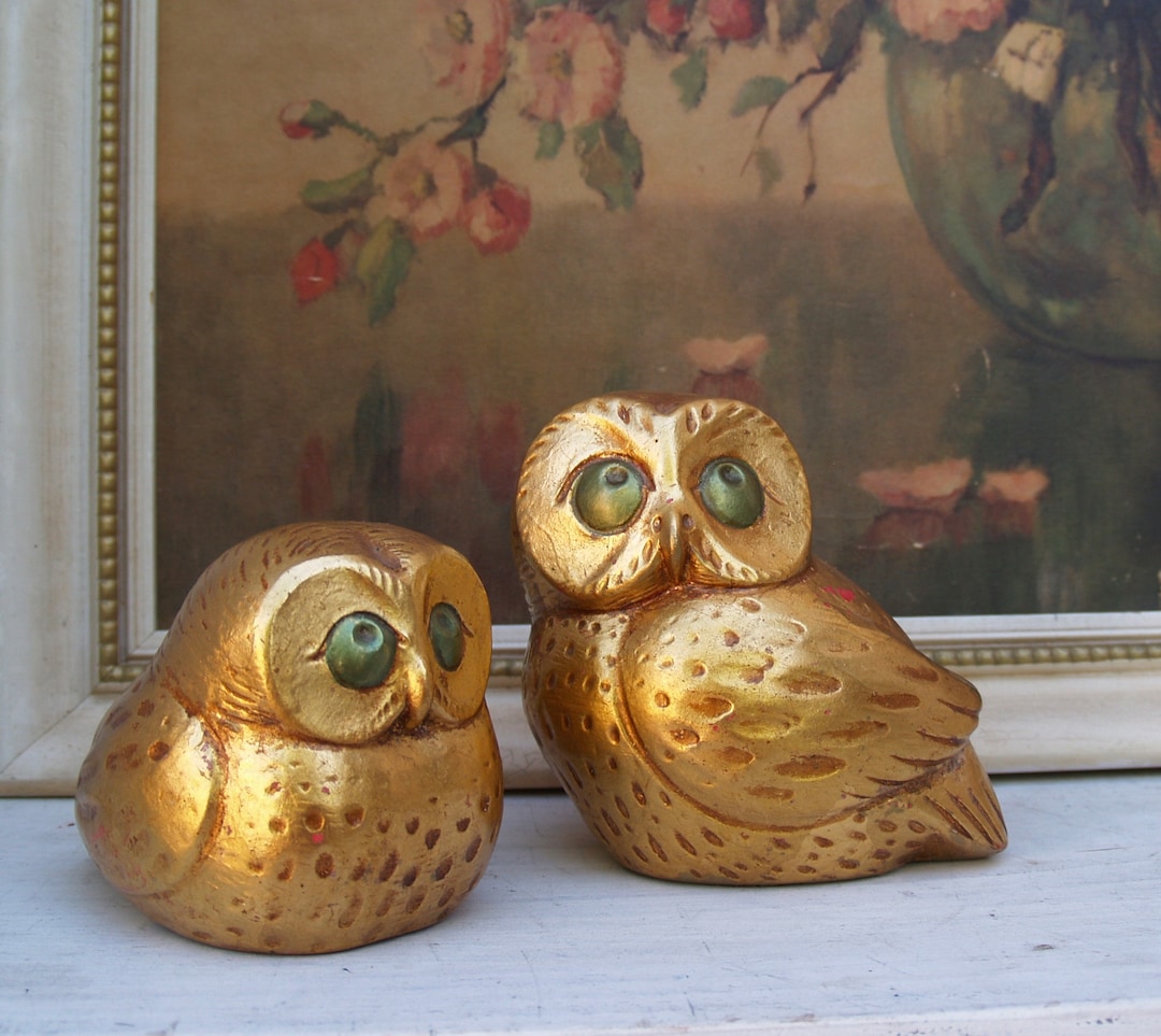Jaru California Pottery Vintage Pair Chalkware Gold Leaf Owl Figurines ...