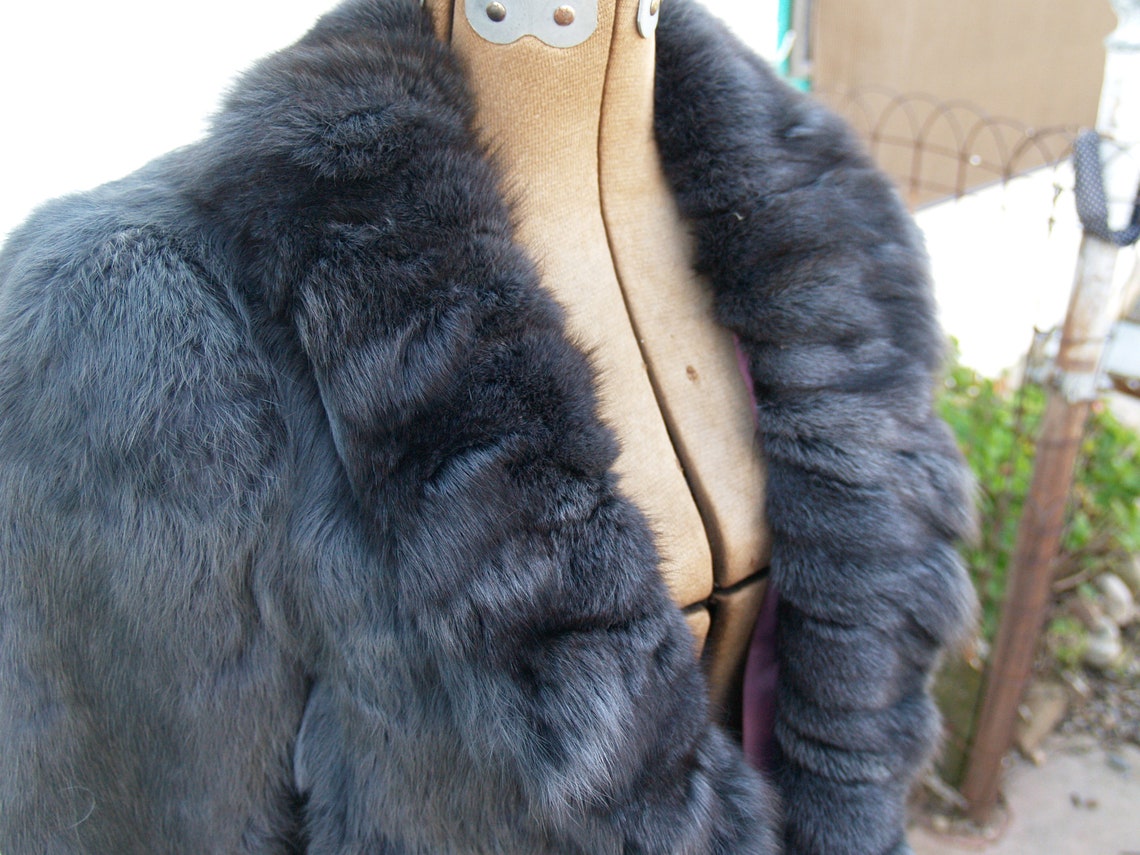 Vintage 1980's Dark Gray Rabbit Fur Jacket | Etsy