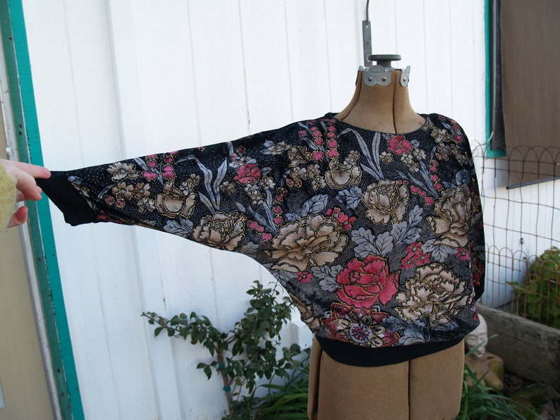 Floral Velour Blouse Glitter Dolman Sleeves Etsy