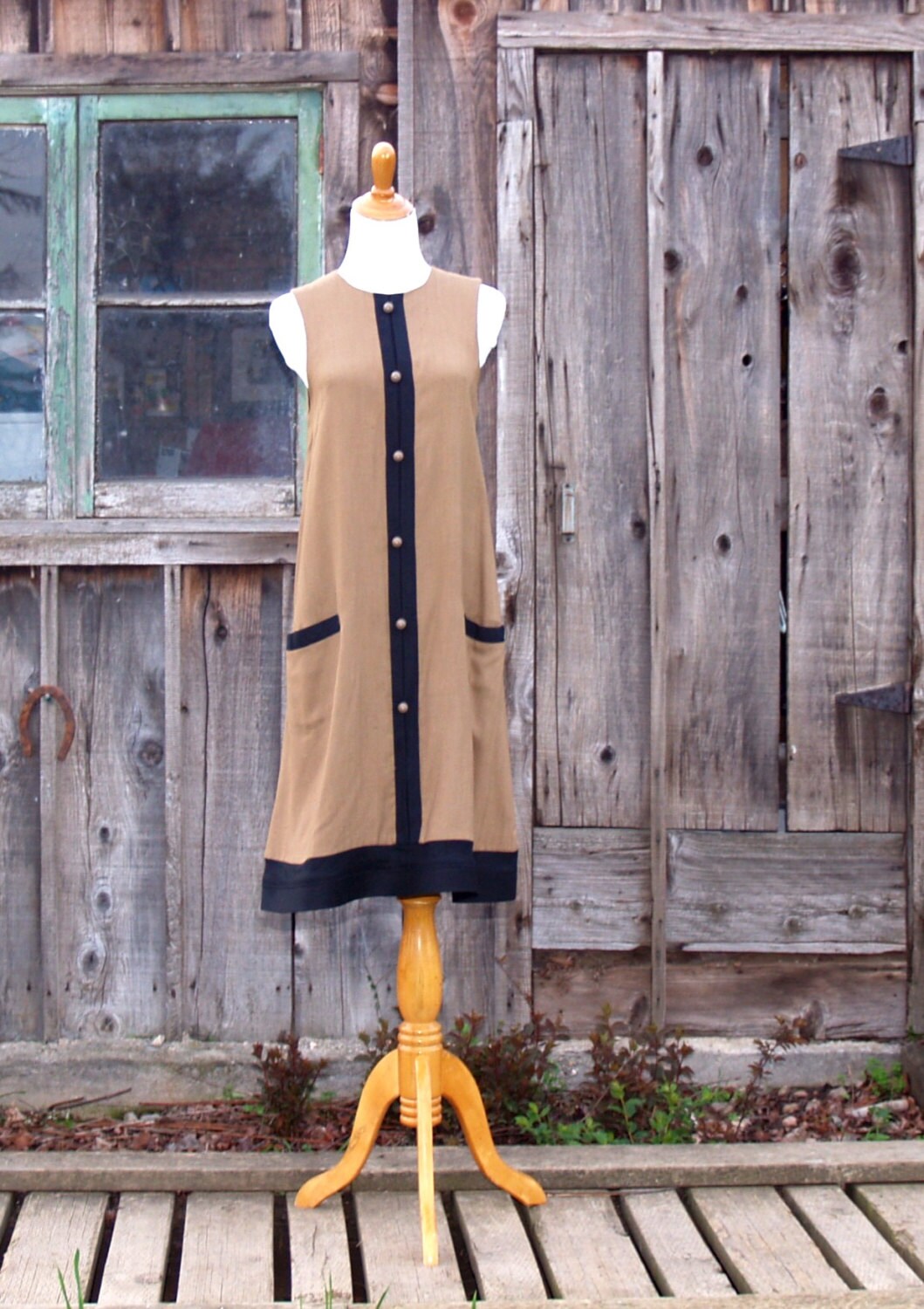 A Line Tent Midi Dress in Brown and Black - Etsy