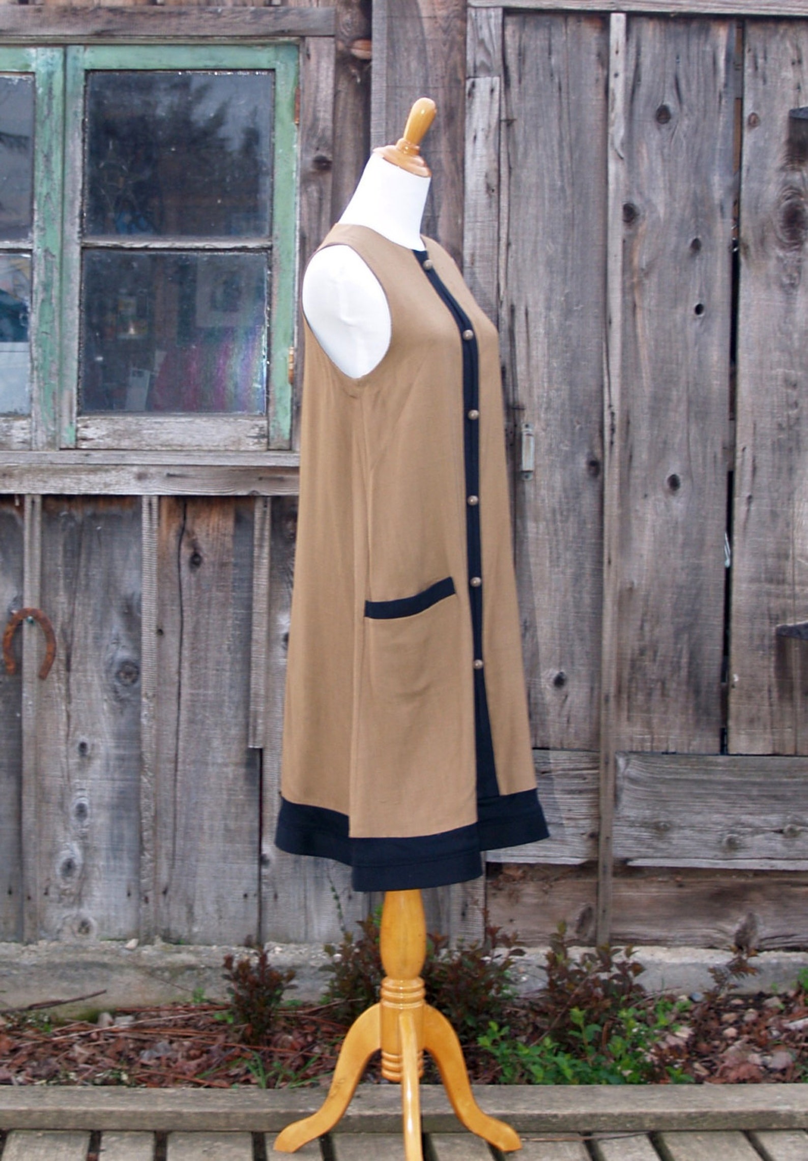 A Line Tent Midi Dress in Brown and Black - Etsy