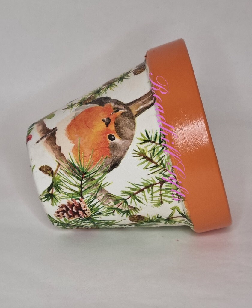 Hand Decoupaged Chirpy Red Robin Plant Pots - Etsy UK