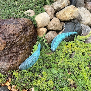 Verdigris Bronze Sculpture Garden Fish Handmade Welded Metal Art Green ...