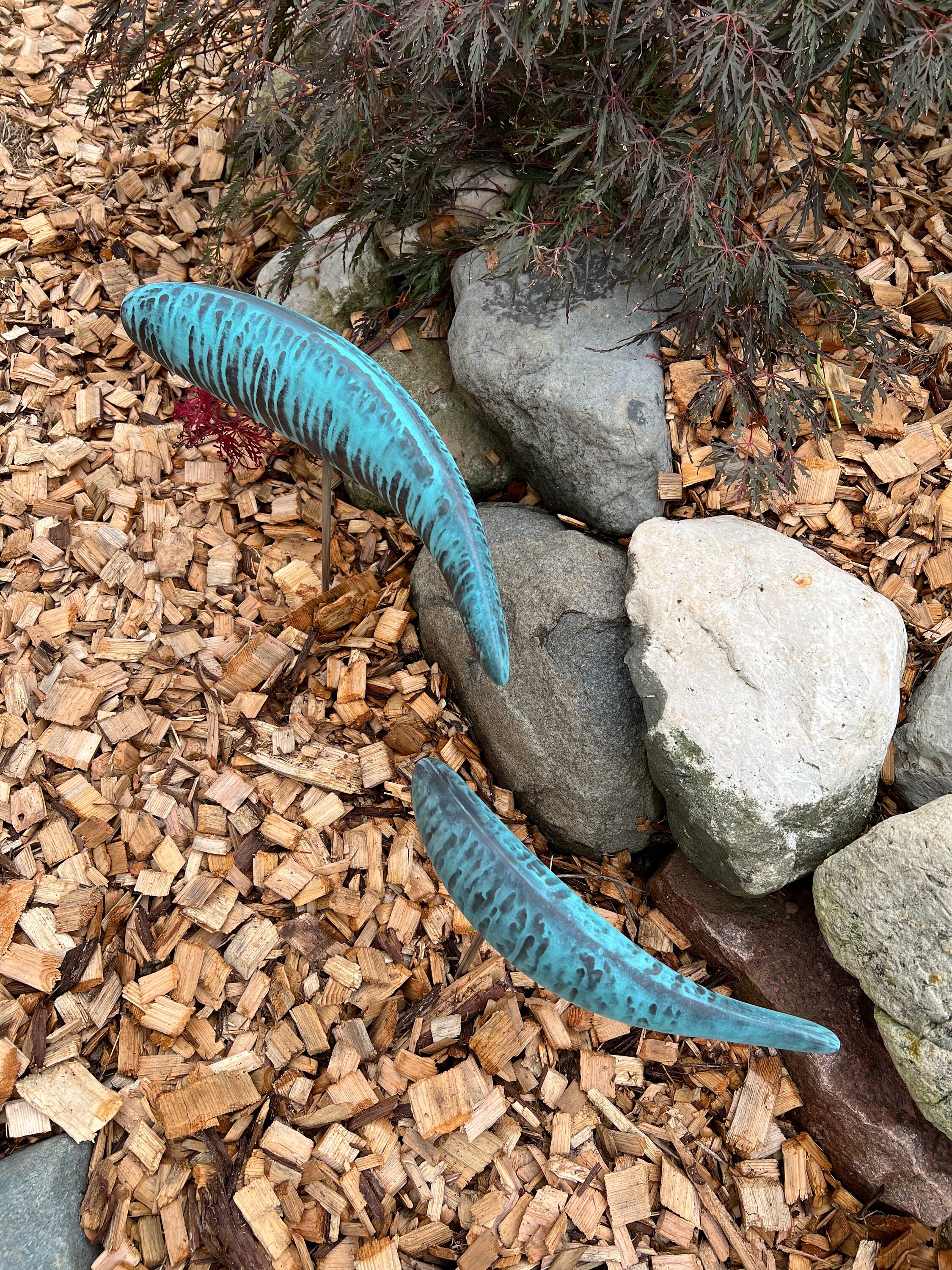 Verdigris Bronze Sculpture Garden Fish Handmade Welded Metal Art Green ...