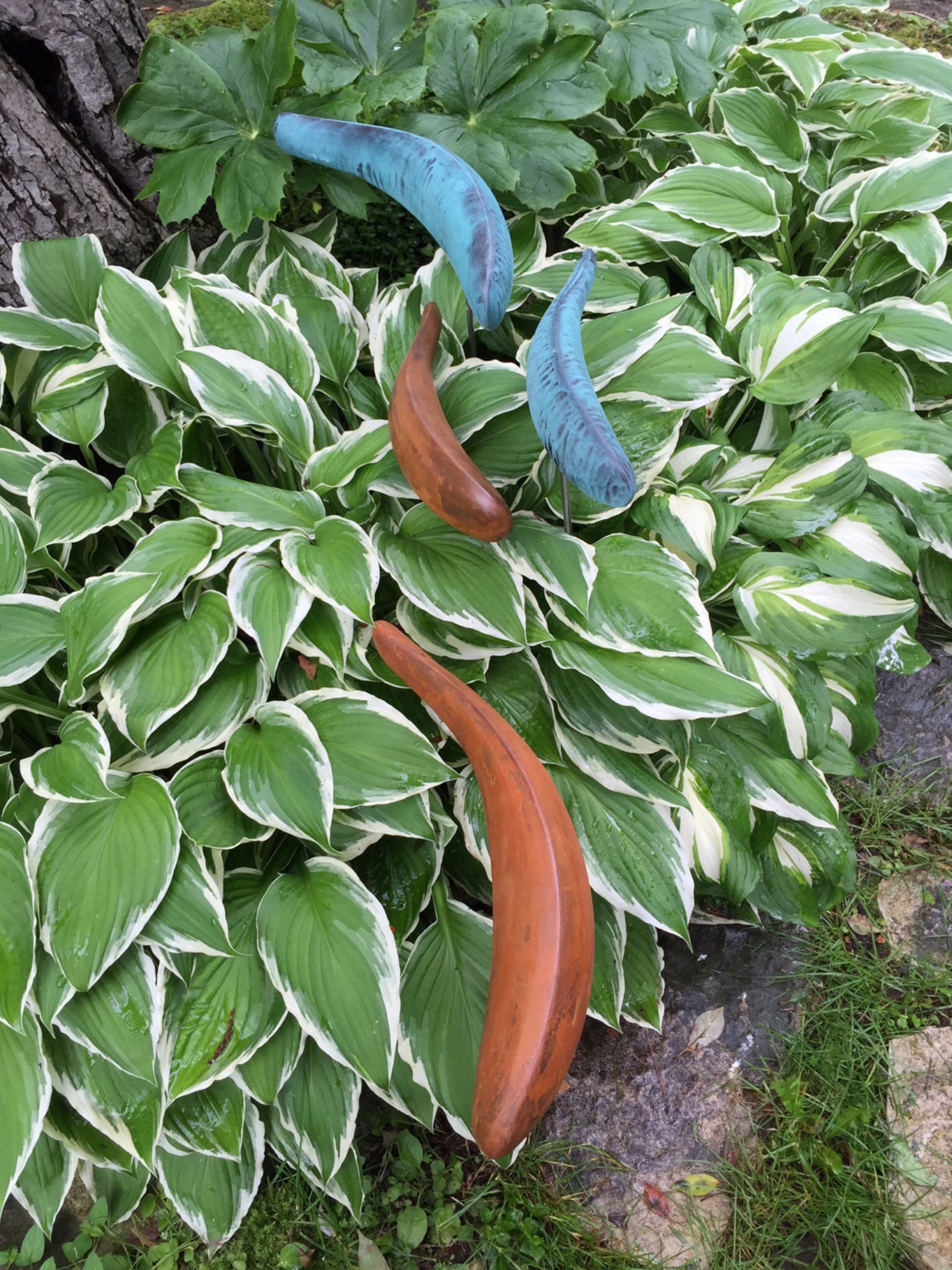 Verdigris Bronze Sculpture Garden Fish Handmade Welded Metal Art Green ...