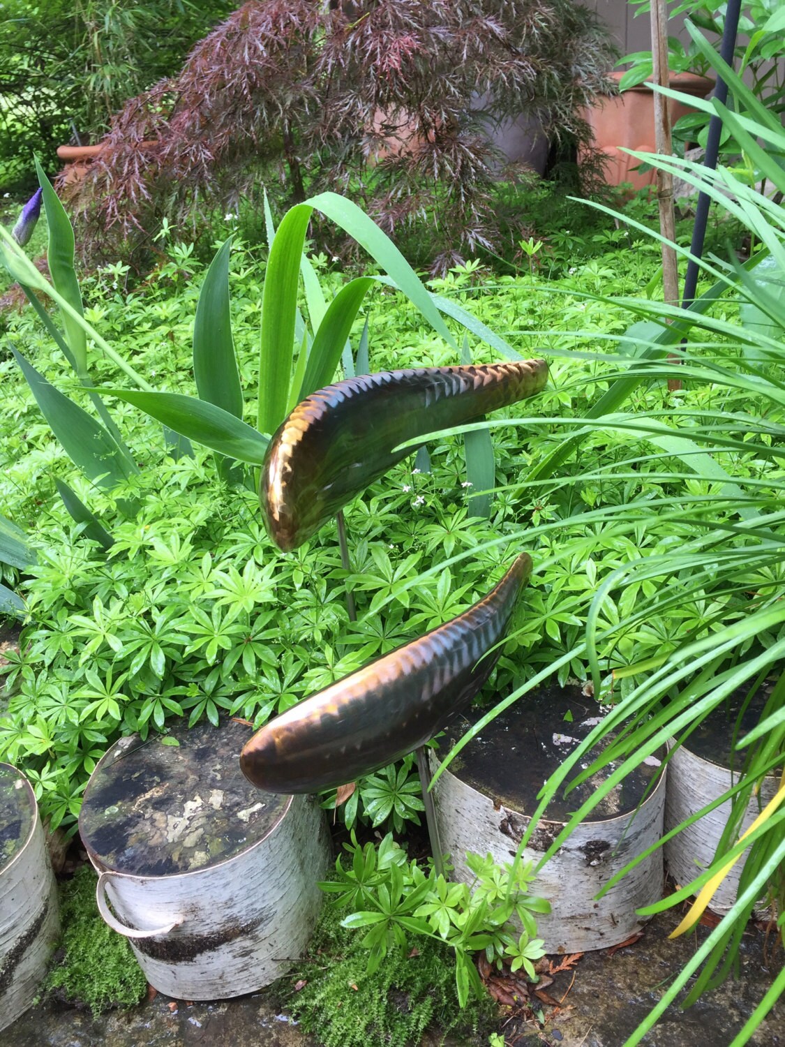 Bronze Sculpture Garden Fish Handmade Welded Metal Art Heat Patina ...