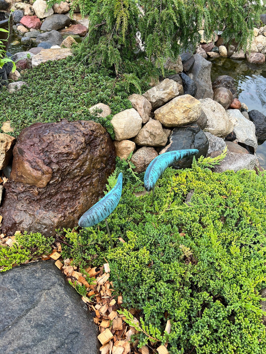 Verdigris Bronze Sculpture Garden Fish Handmade Welded Metal Art Green ...