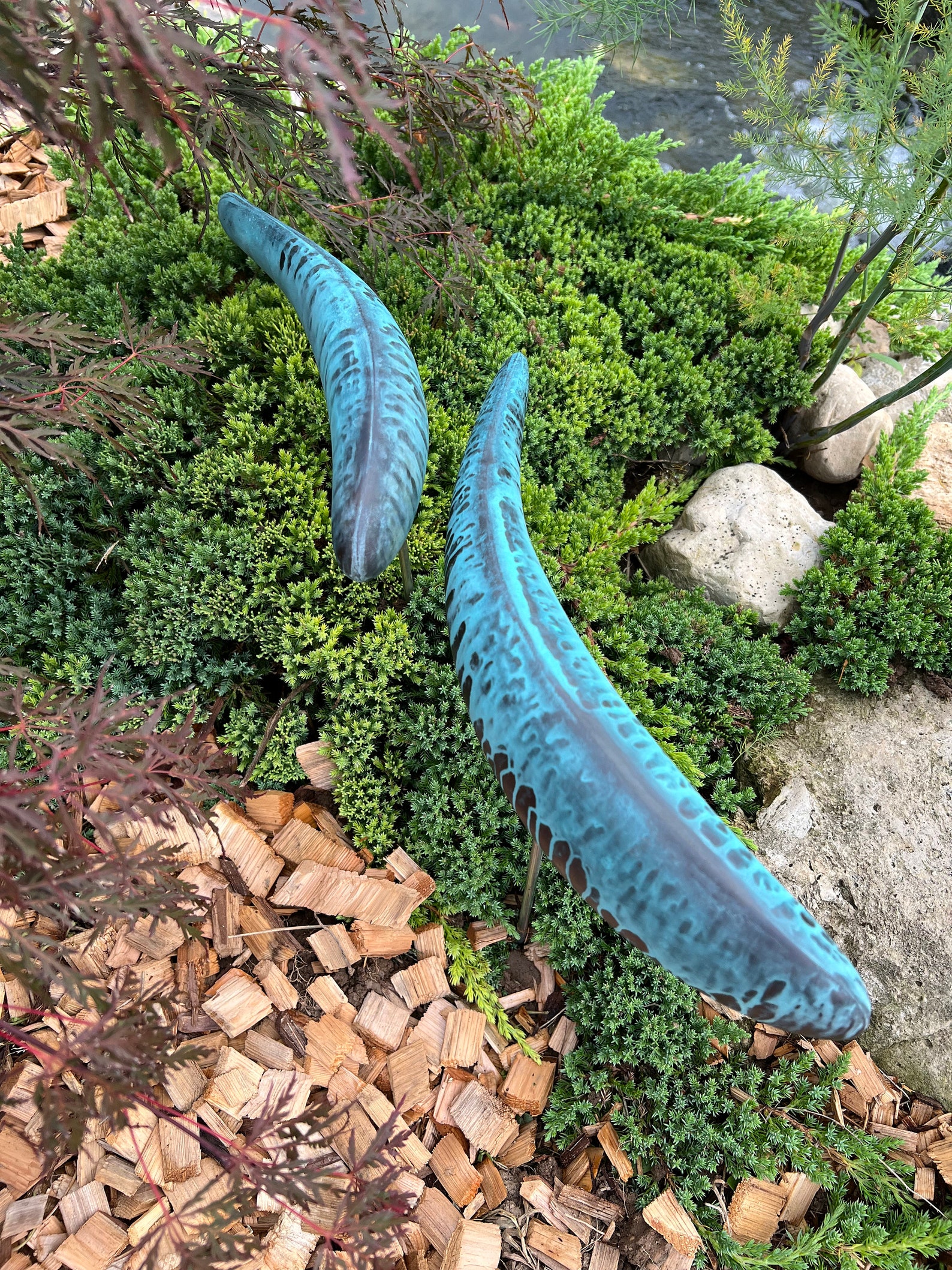Verdigris Bronze Sculpture Garden Fish Handmade Welded Metal Art Green ...