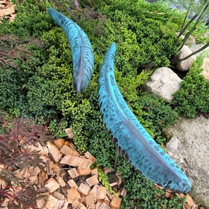Verdigris Bronze Sculpture Garden Fish Handmade Welded Metal Art Green ...