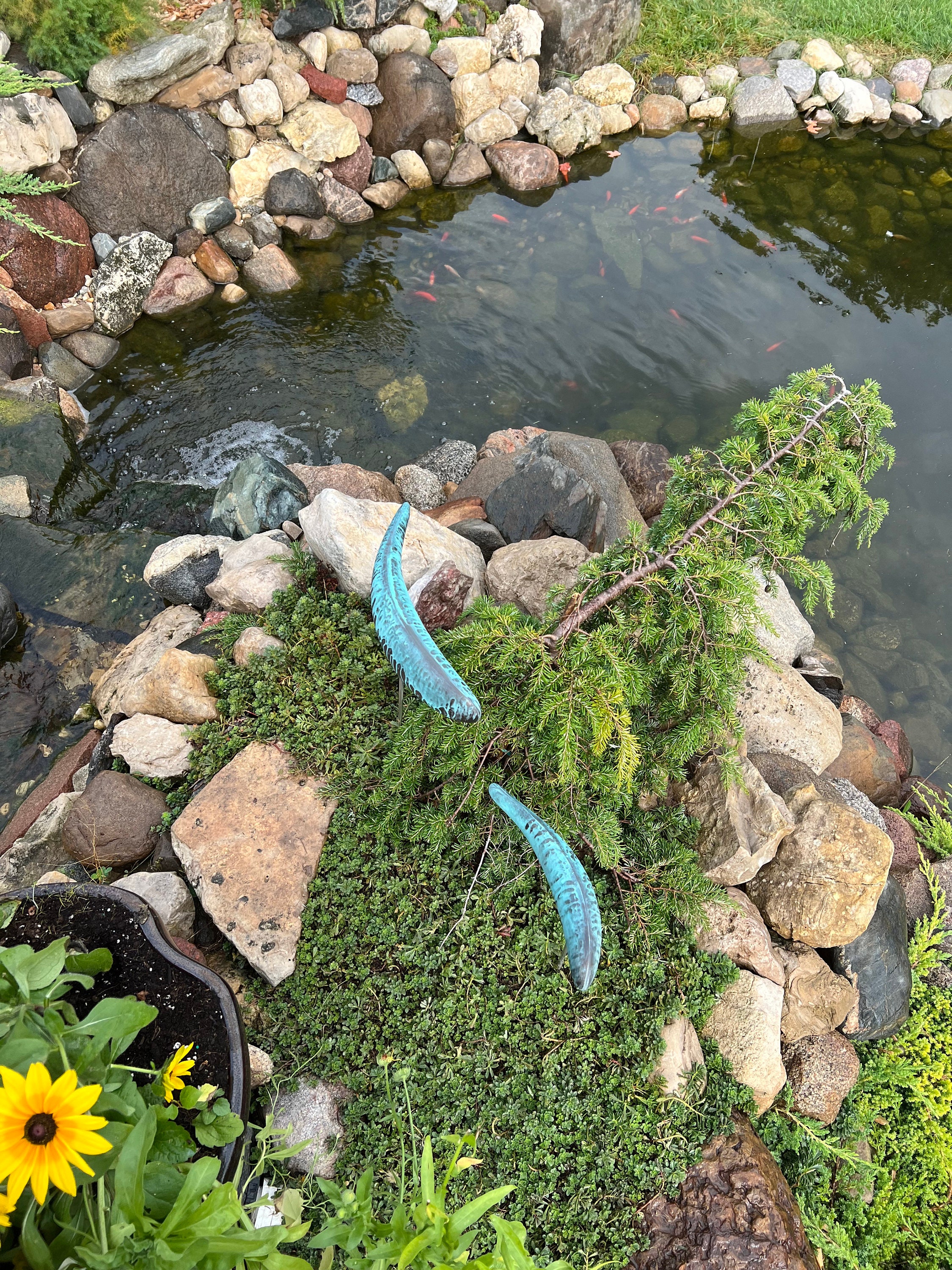 Verdigris Bronze Sculpture Garden Fish Handmade Welded Metal Art Green ...