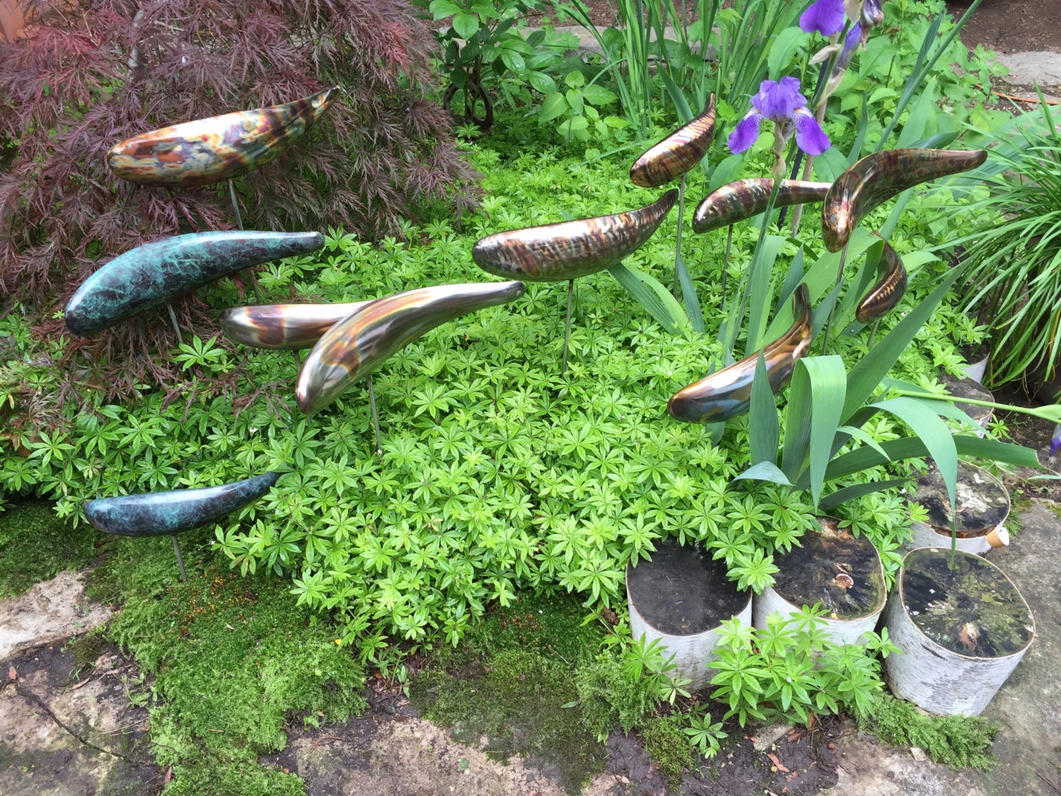 Koi Sculpture stainless steel Garden Fish handmade welded metal patina ...