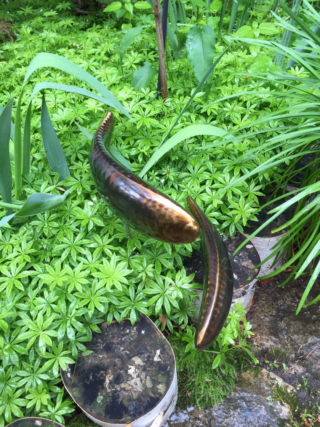 Bronze Sculpture Garden Fish Handmade Welded Metal Art Heat Patina ...
