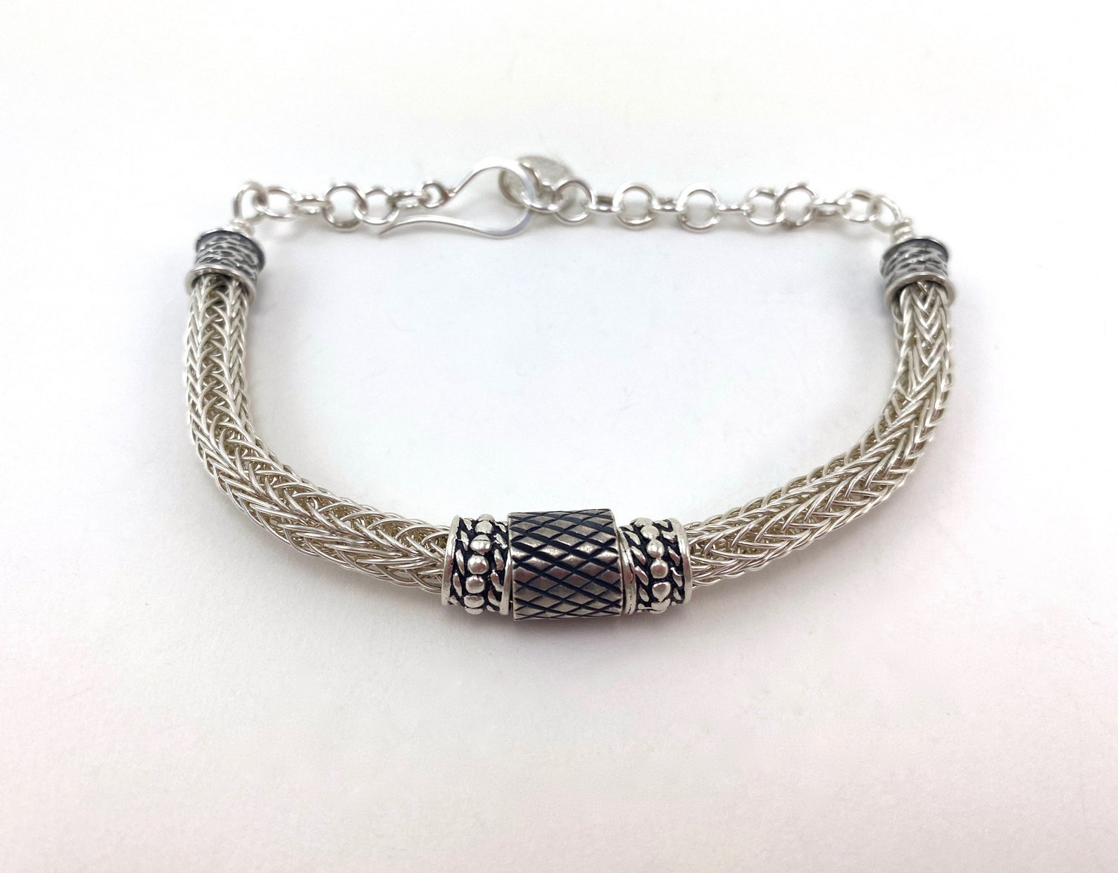 Viking knit bracelet adjustable bracelet sterling silver | Etsy