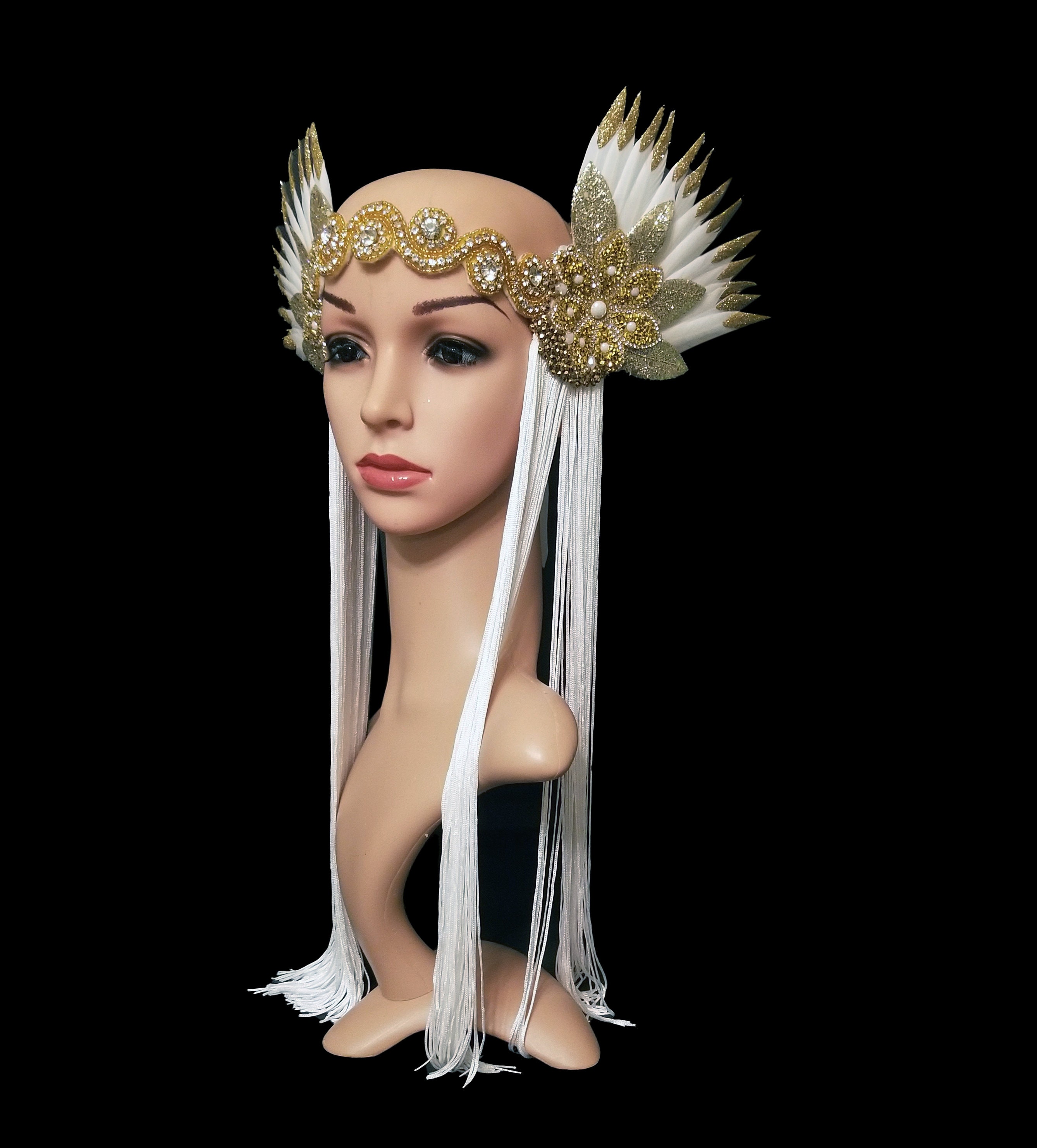 SOLD OUT Valkyrie Feathered Headdress Festival Wear Goddess Gold White ...