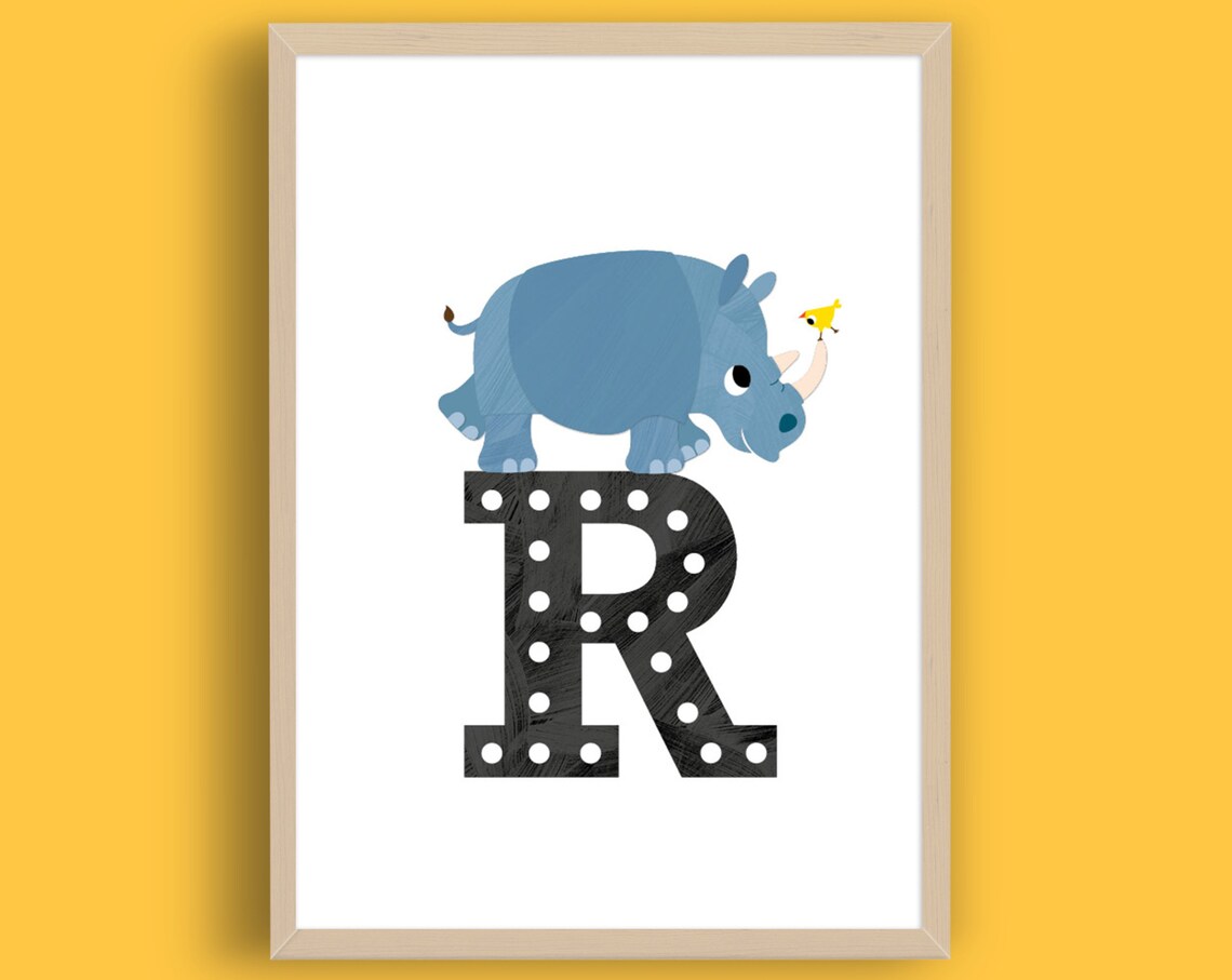 R is for Rhino Letter Art Print - Etsy