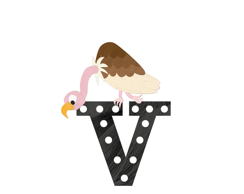 V is for Vulture letter art print | Etsy