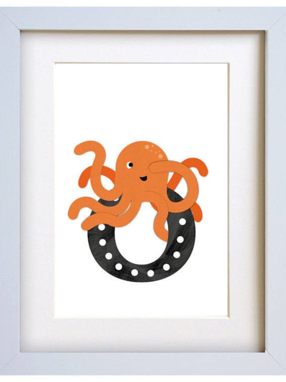 O is for Octopus letter art print | Etsy