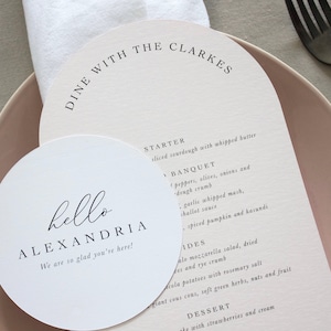 Arch Shaped Menus With Circle Place Cards, Personalised Guest Name Card ...
