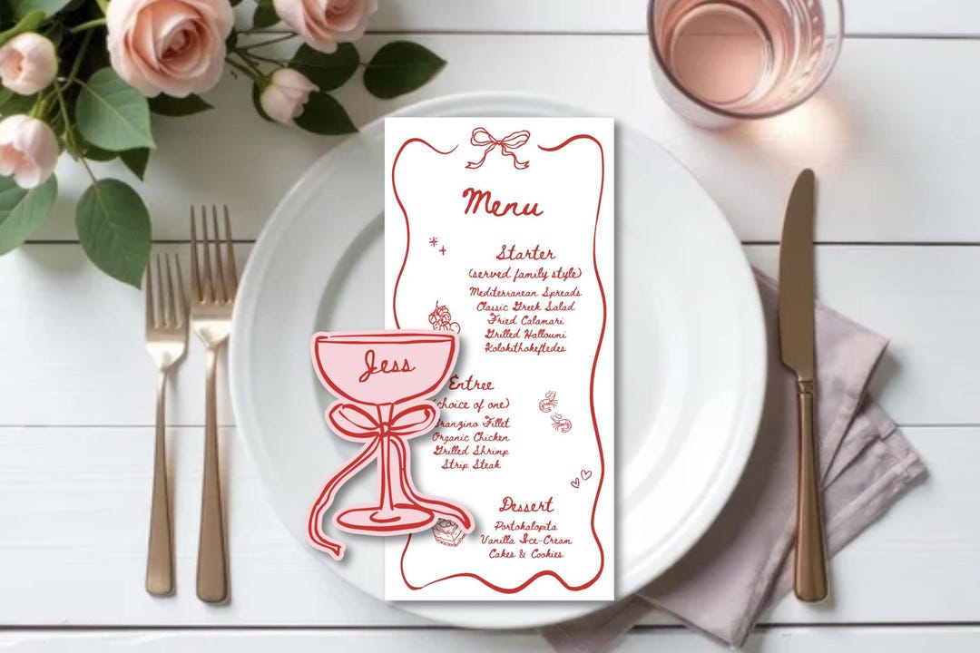 Wedding Menus, Printed Hens Party Bachelorette Bow Menus Tini ...