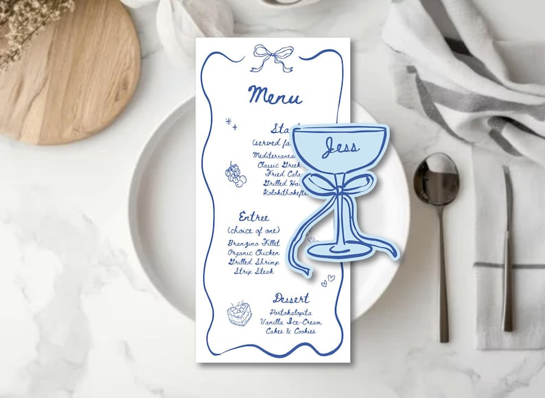 Wedding Menus, Printed Hens Party Bachelorette Bow Menus Tini ...