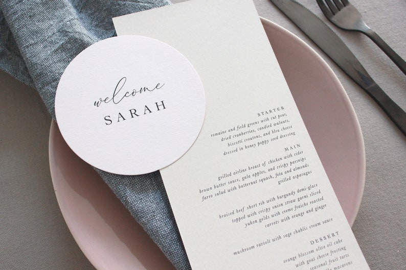 Wedding Menus, Printed Menus With Circle Placecards, Personalised Menus ...