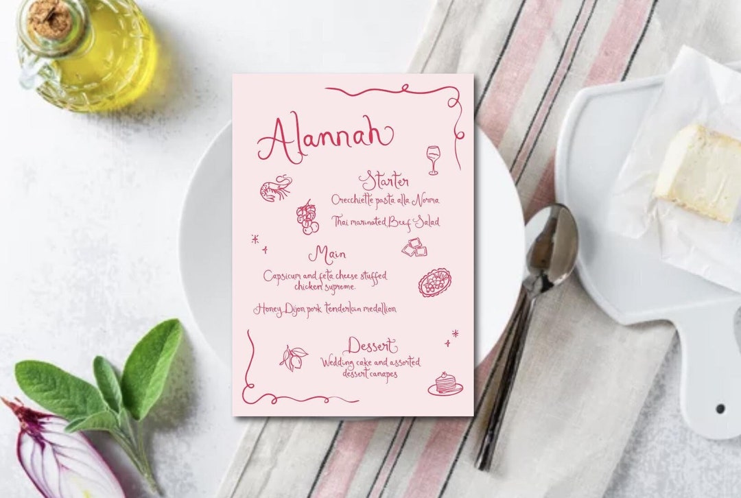Wedding Menus, Printed Menu, Personalised Menus, Guest Names Hens Party ...